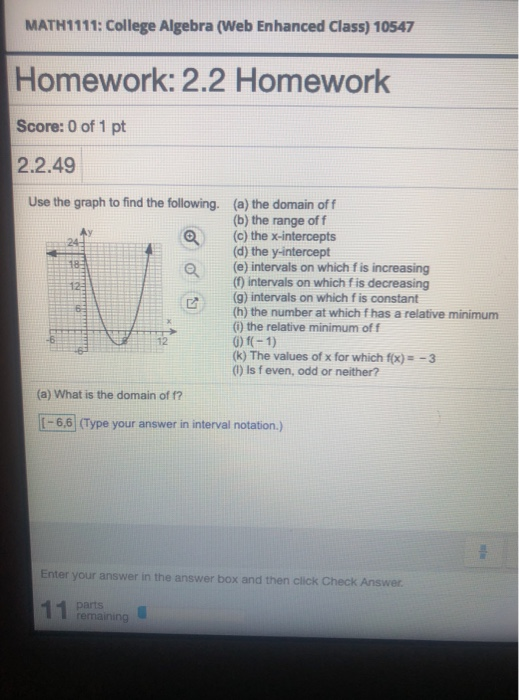 Solved MATH1111: College Algebra (Web Enhanced Class) 10547 | Chegg.com