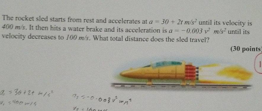Solved The rocket sled starts from rest and accelerates at a | Chegg.com