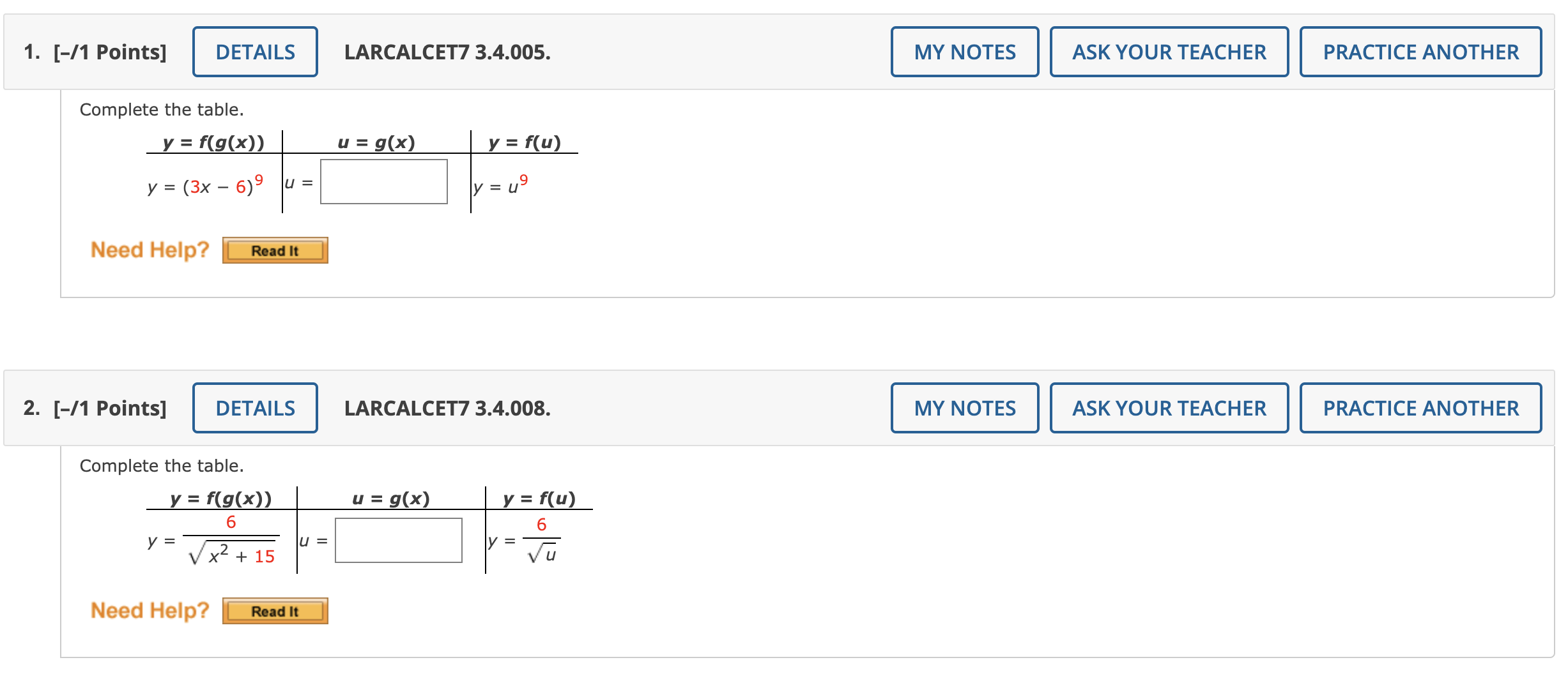 Solved LARCALCET7 3.4.005. Complete the table. | Chegg.com