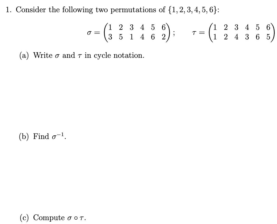 Solved 1. Consider the following two permutations of | Chegg.com