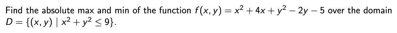Solved Find the absolute max and min of the function | Chegg.com