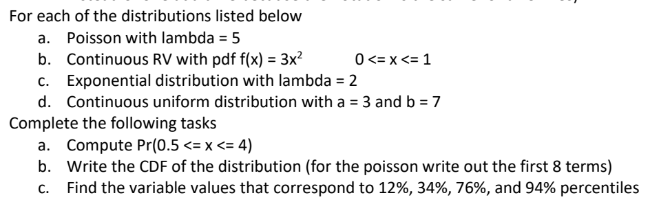 Solved For each of the distributions listed below a. Poisson | Chegg.com