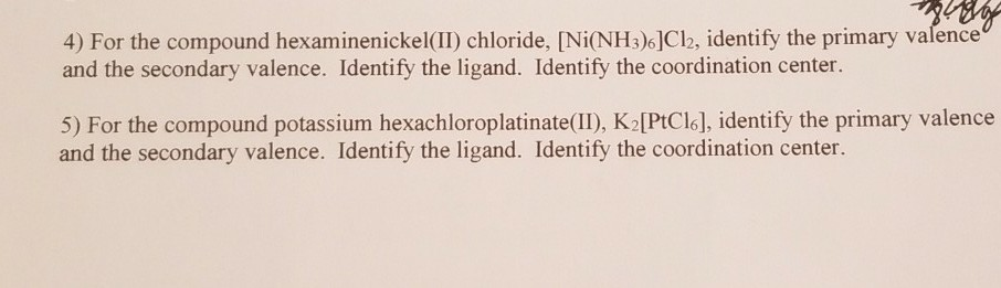 Solved mugg 4) For the compound hexaminenickel(II) chloride, | Chegg.com