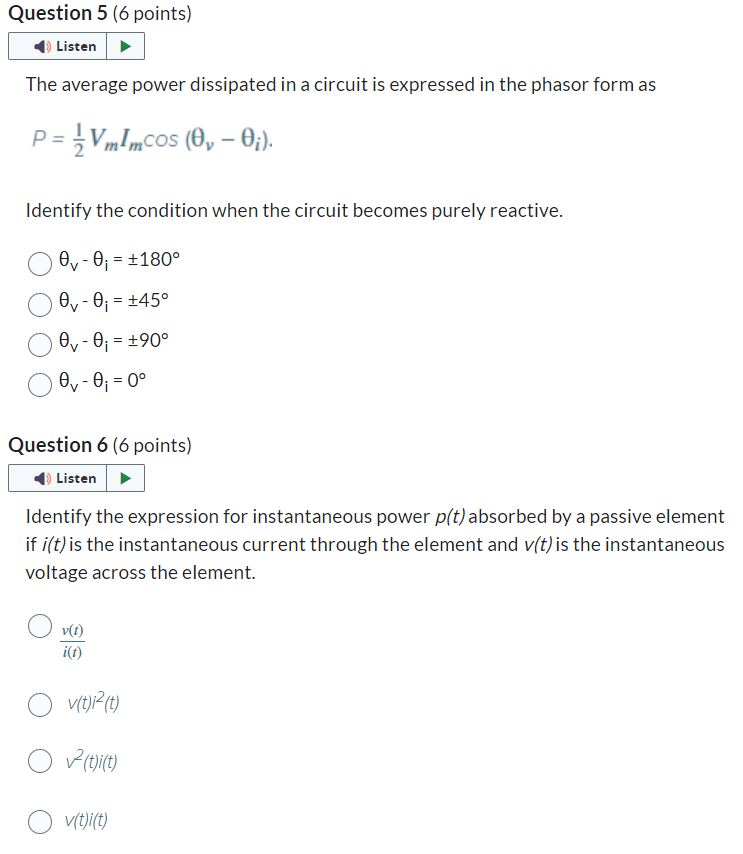 Solved The average power dissipated in a circuit is | Chegg.com