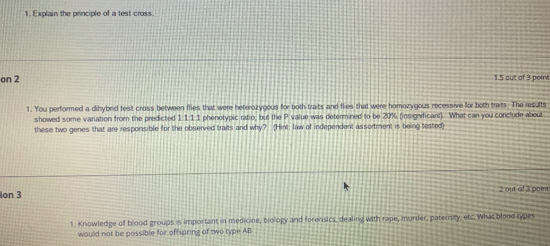 Solved 1. Explain the principle of a test cross on 2 1.5 out | Chegg.com