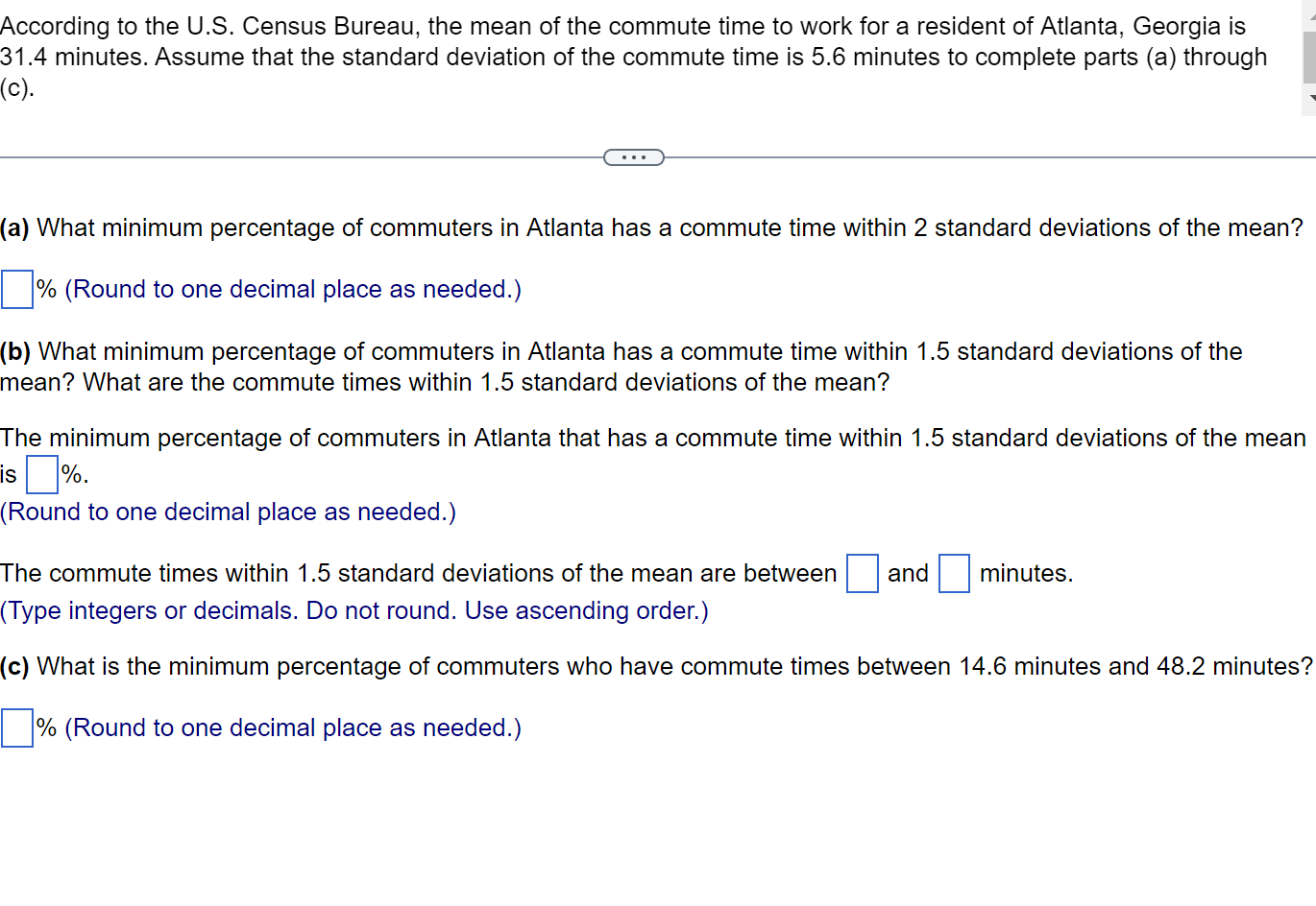 Solved According to the U.S. Census Bureau, the mean of the | Chegg.com
