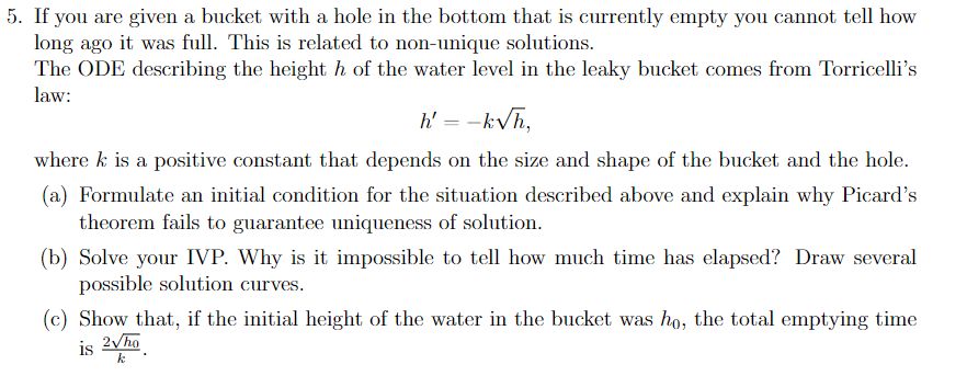 Solved 5. If you are given a bucket with a hole in the | Chegg.com