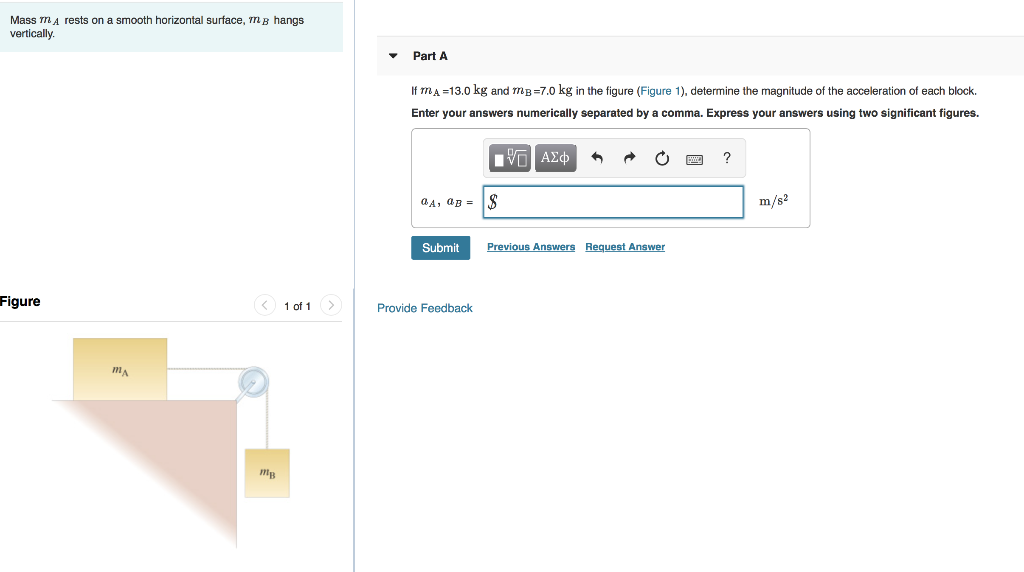 Solved Mass mA rests on a smooth horizontal surface, mB | Chegg.com