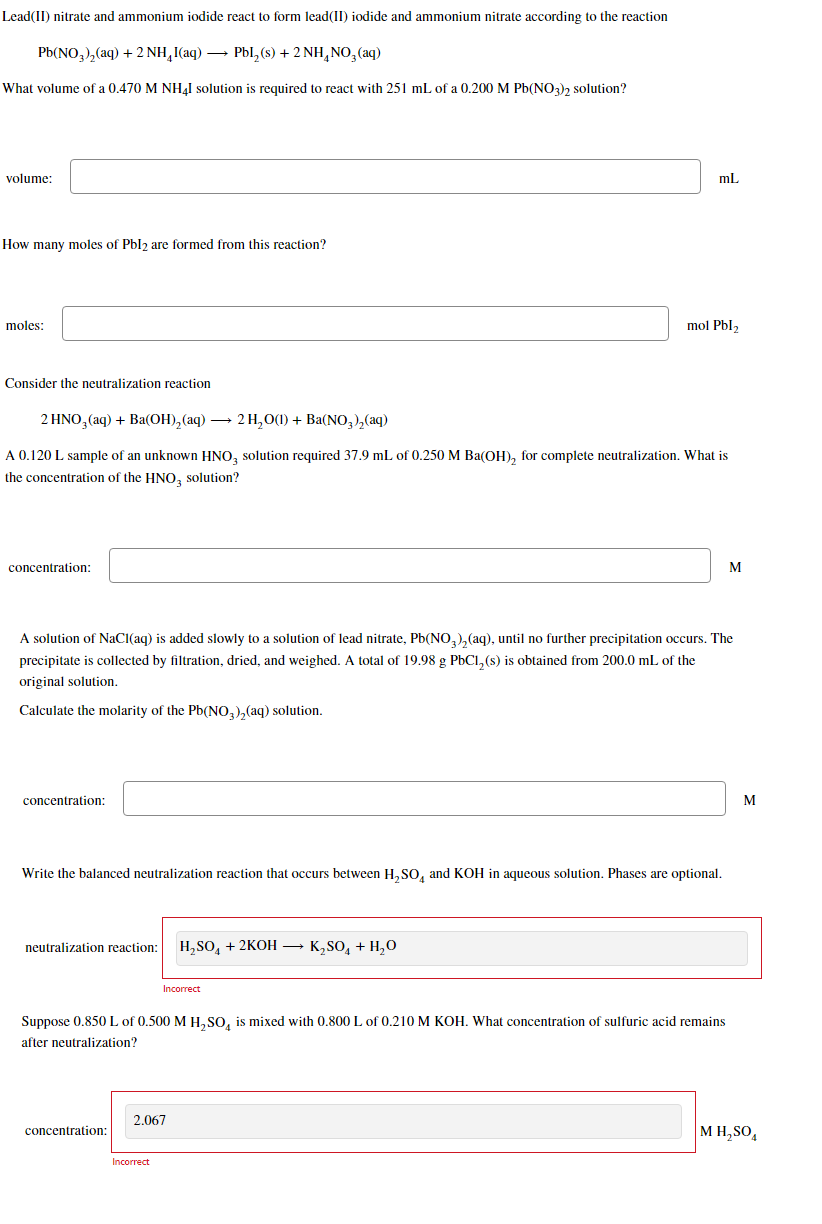 Solved Pb(NO3)2(aq)+2NH4I(aq) PbI2( s)+2NH4NO3(aq) What | Chegg.com