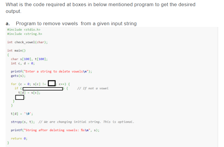 Solved What is the code required at boxes in below mentioned | Chegg.com