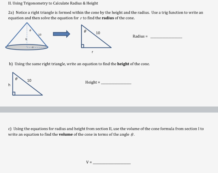 Solved II. Using Trigonometry to Calculate Radius \& Height | Chegg.com