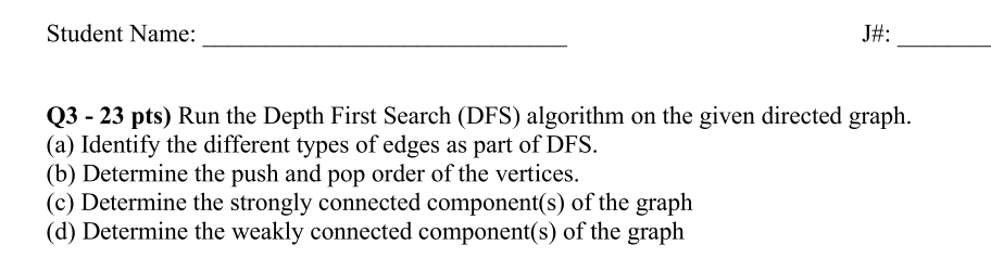 Solved Student Name: J#: Q3 - 23 pts) Run the Depth First | Chegg.com