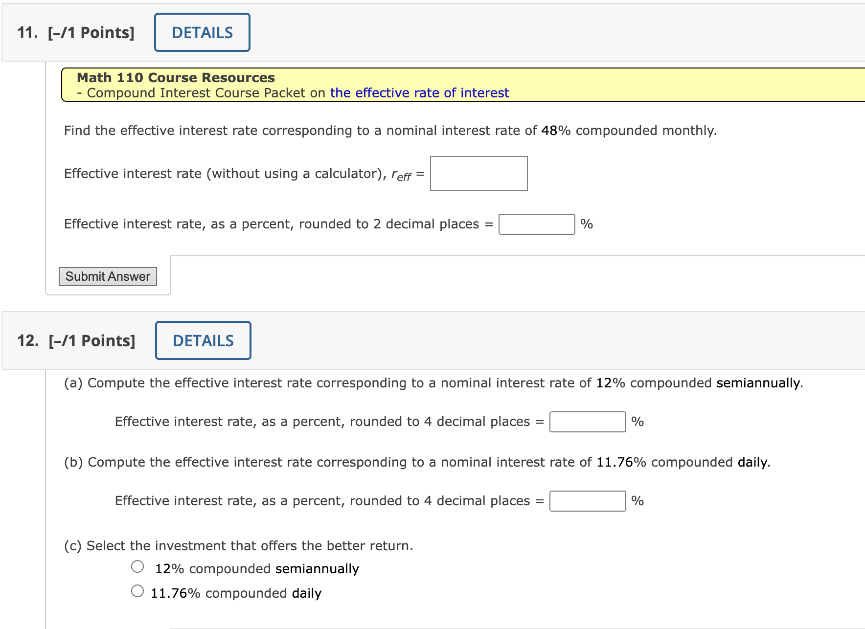 Solved Math 110 Course Resources - Compound Interest Course | Chegg.com