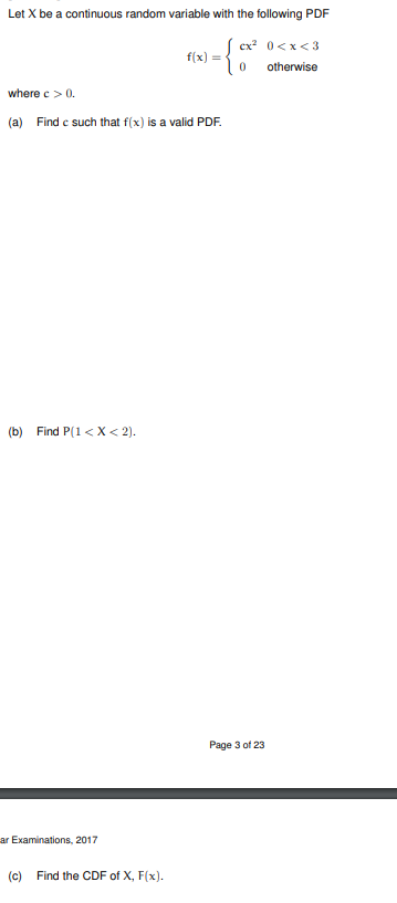 Solved Let X Be A Continuous Random Variable With The