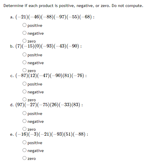 Solved Determine if each product is positive, negative, or | Chegg.com