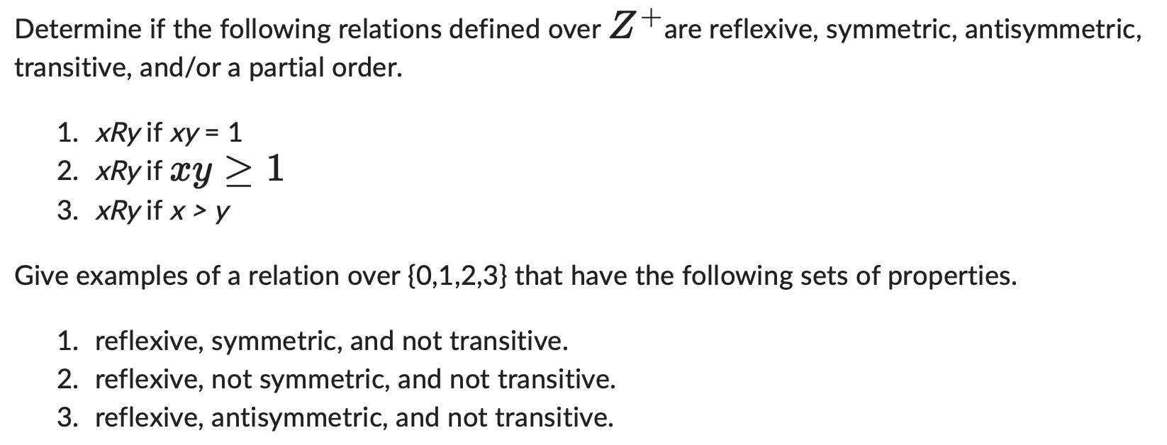 Solved Determine If The Following Relations Defined Over
