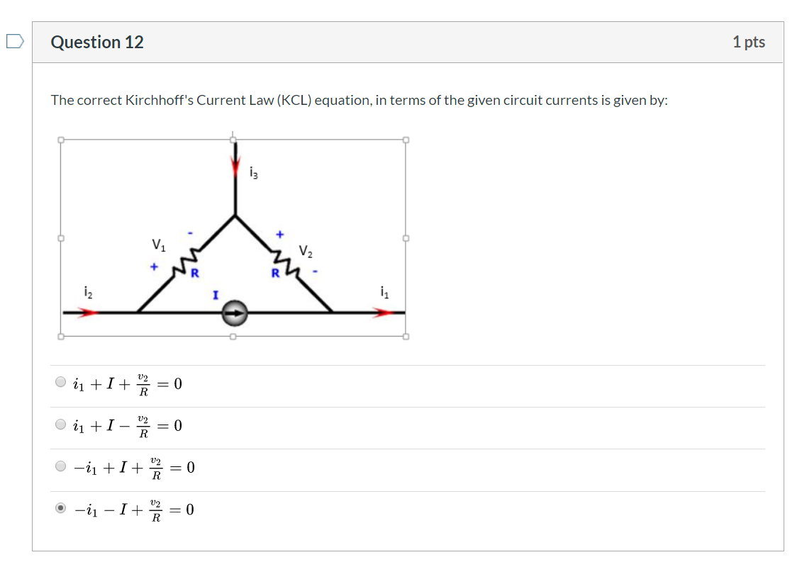 Solved The correct Kirchhoff's Current Law (KCL) equation, | Chegg.com