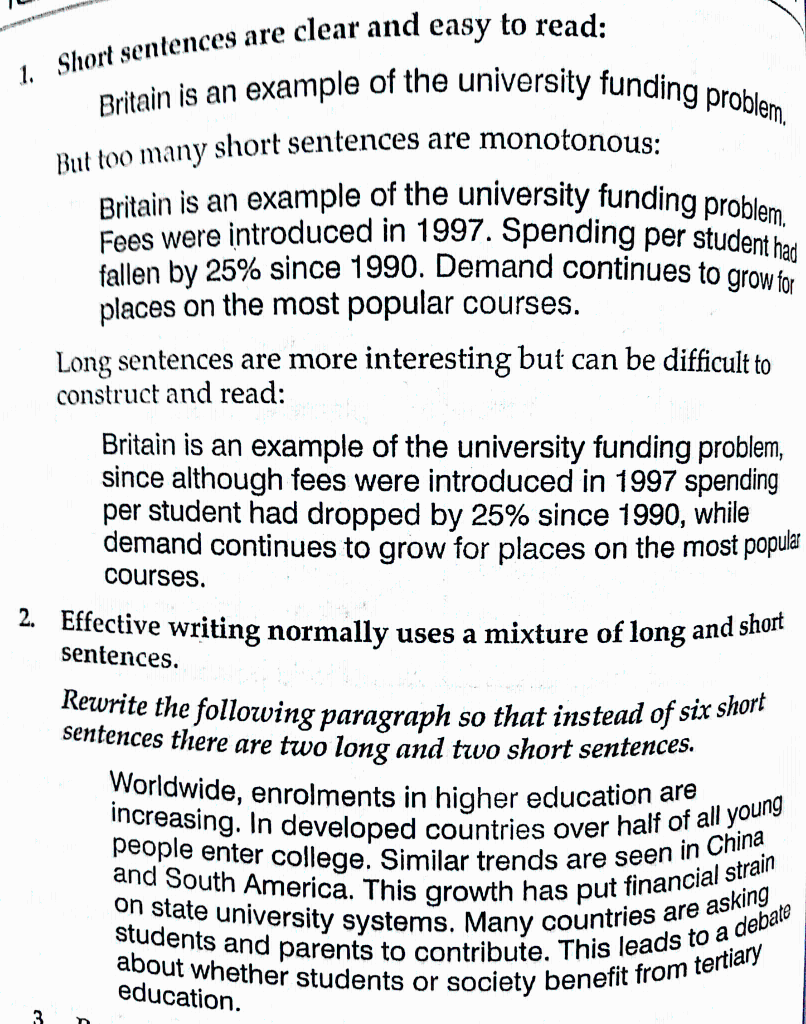 Solved 1. Short sentences are clear and easy to read: | Chegg.com