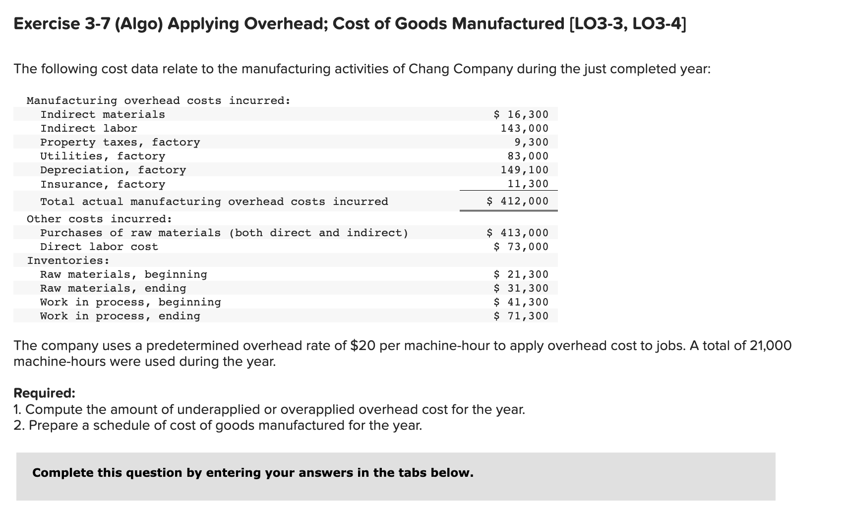 Solved Exercise 3-7 (Algo) Applying Overhead; Cost of Goods | Chegg.com