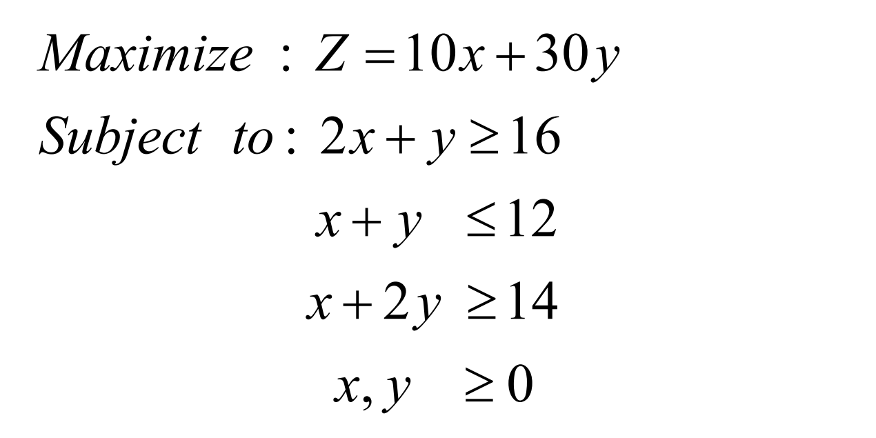 Solved Maximize : Z = 10x +30y Subject to: 2x + y = 16 x + y | Chegg.com
