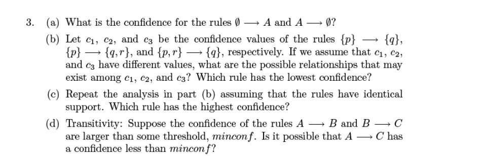 Solved 3. (a) What is the confidence for the rules ∅ A and | Chegg.com