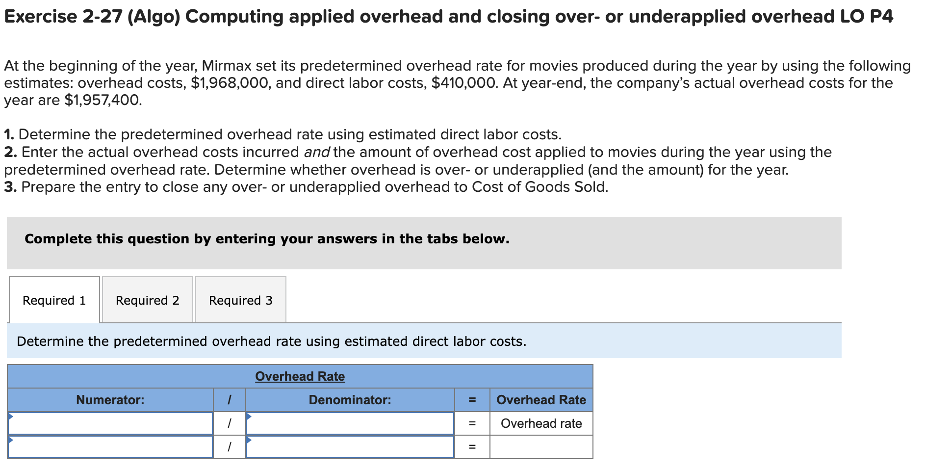 Solved Exercise 2-27 (Algo) Computing applied overhead and | Chegg.com