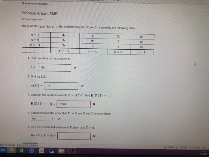 Solved Bookmark this page Problem 4. Joint PMF 3/5 points | Chegg.com