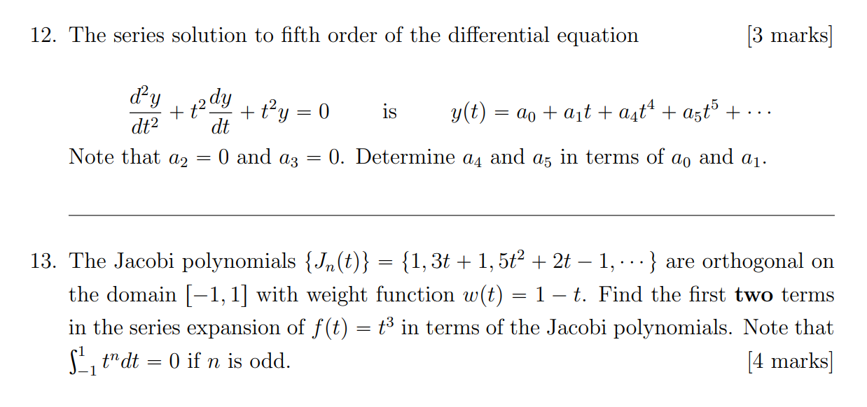 Solved 12. The series solution to fifth order of the | Chegg.com