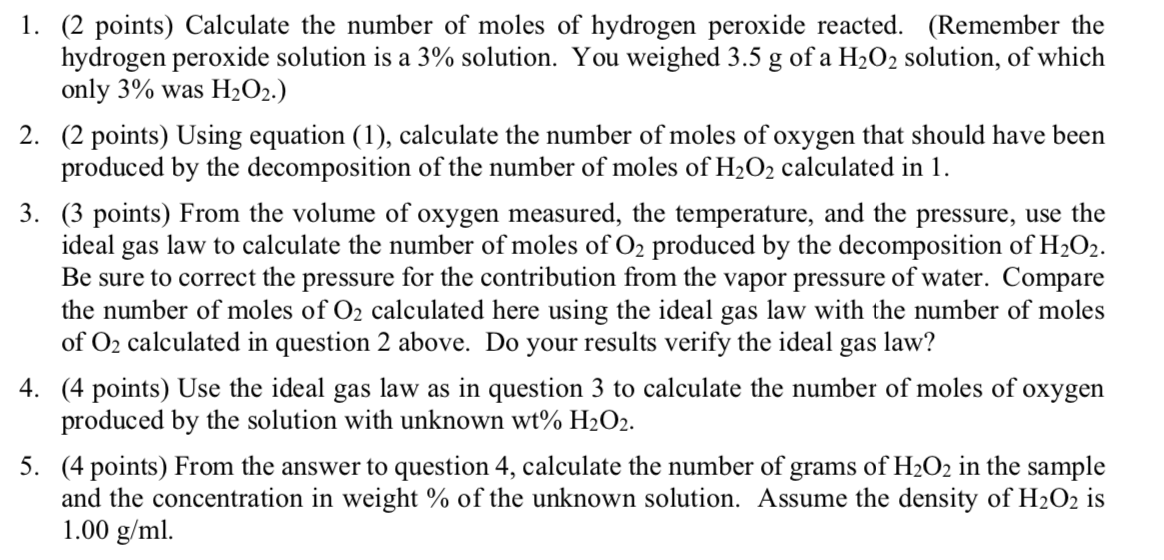 1. (2 points) Calculate the number of moles of | Chegg.com