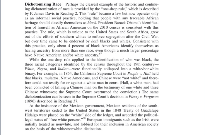 Solved Dichotomizing Race Perhaps the clearest example of | Chegg.com