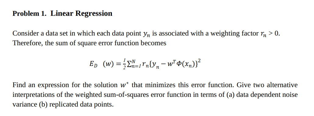 Solved Problem 1. Linear Regression Consider a data set in | Chegg.com