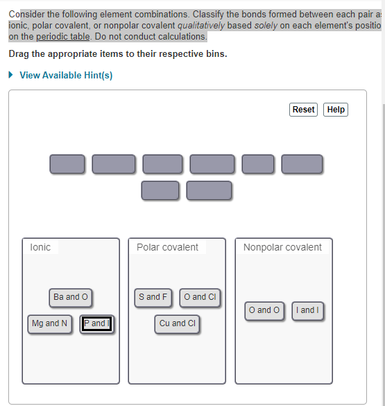 Solved Consider the following element combinations. Classify | Chegg.com