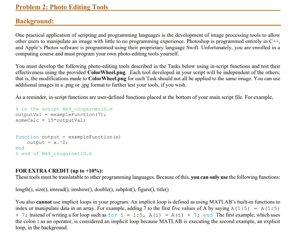 Problem 2: Photo Editing Tools Background: One | Chegg.com