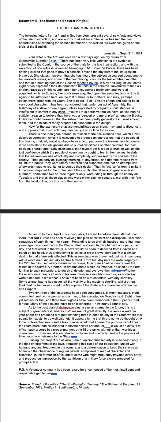 Solved Document A: The Confessions of Nat Turner (Original) | Chegg.com