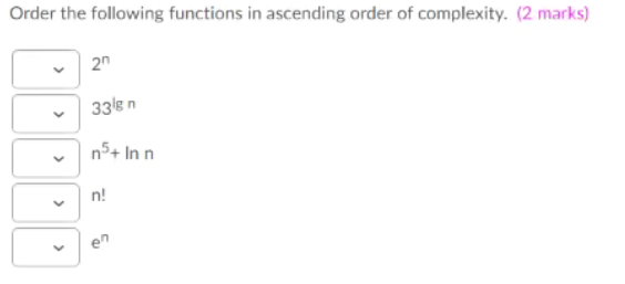 Solved Order the following functions in ascending order of | Chegg.com
