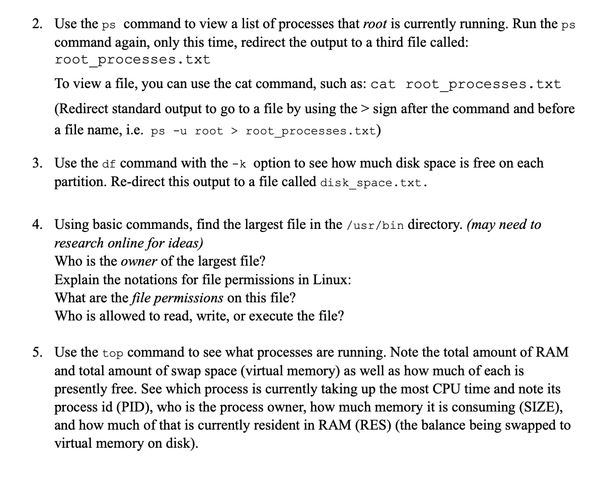 Solved ps 2. Use the ps command to view a list of processes | Chegg.com