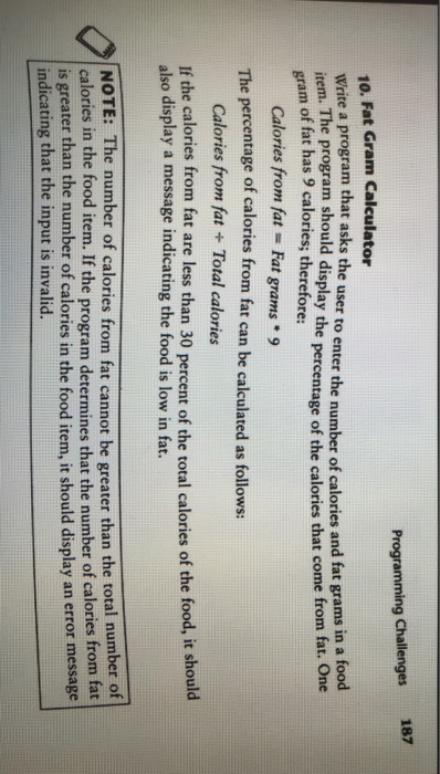 Solved Programming Challenges 187 10. Fat Gram Calculator | Chegg.com