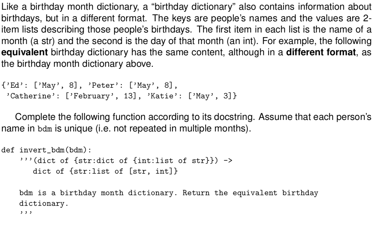 Solved A “birthday month dictionary” is a dictionary of | Chegg.com