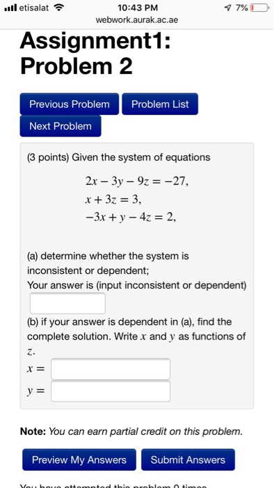 Solved l etisalat? 10:43 PM webwork.aurak.ac.ae Assignment1: | Chegg.com