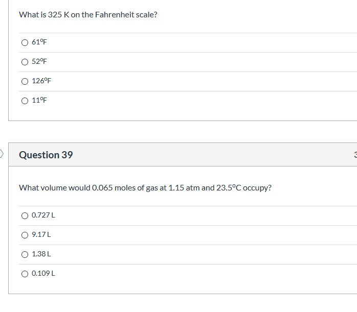 Solved What is 325 K on the Fahrenheit scale? 61°F O 52°F O | Chegg.com
