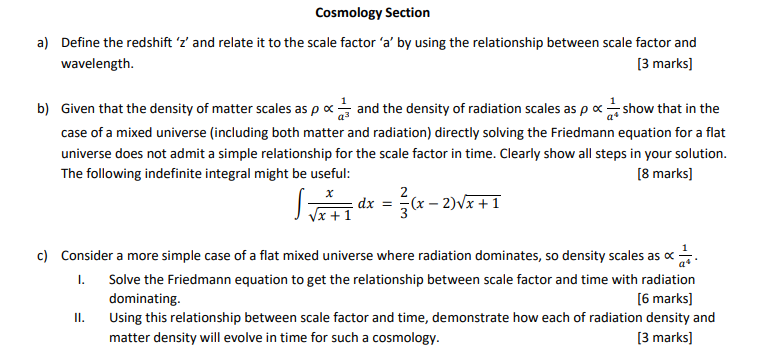 Solved Cosmology Section a) Define the redshift 'z' and | Chegg.com