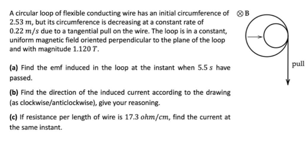 Solved A circular loop of flexible conducting wire has an | Chegg.com