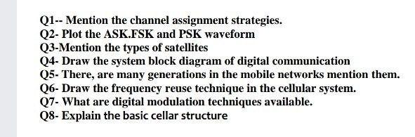 Solved Q1-- Mention the channel assignment strategies. Q2- | Chegg.com