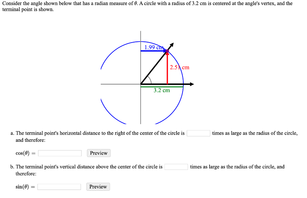 Solved Consider the angle shown below that has a radian | Chegg.com
