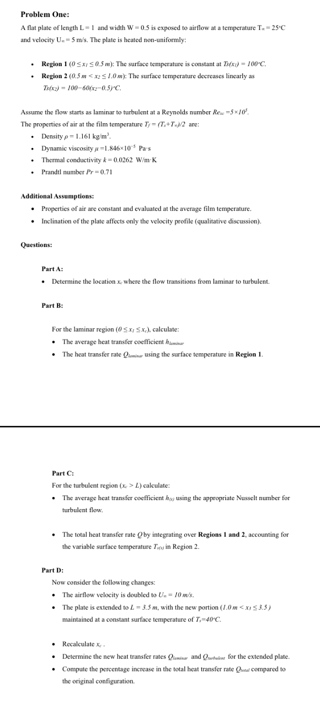 Solved Problem One:A flat plate of ﻿length L=1 ﻿and width | Chegg.com