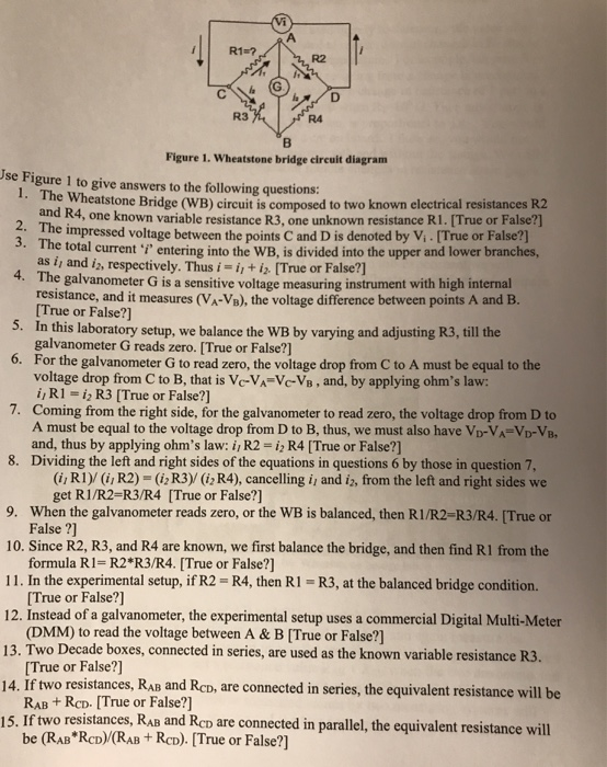 Solved R1-? R2 R3 R4 Figure 1. Wheatstone bridge eircuit | Chegg.com