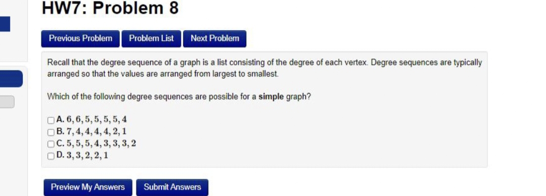 Solved Recall that the degree sequence of a graph is a list | Chegg.com