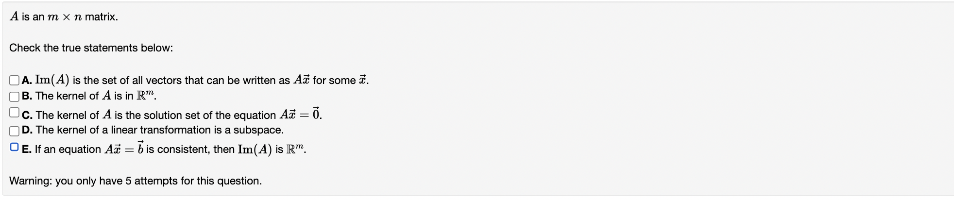 Solved A is an m×n matrix. Check the true statements below: | Chegg.com