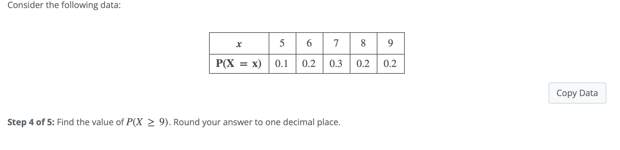 Solved Consider The Following Data Step 1 Of 5 Find The 