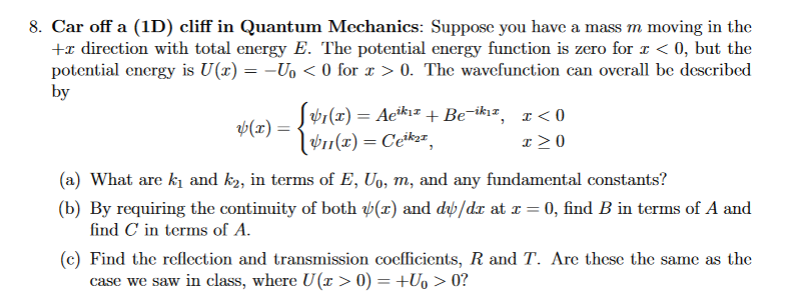 Solved Car off a (1D) cliff in Quantum Mechanics: Suppose | Chegg.com